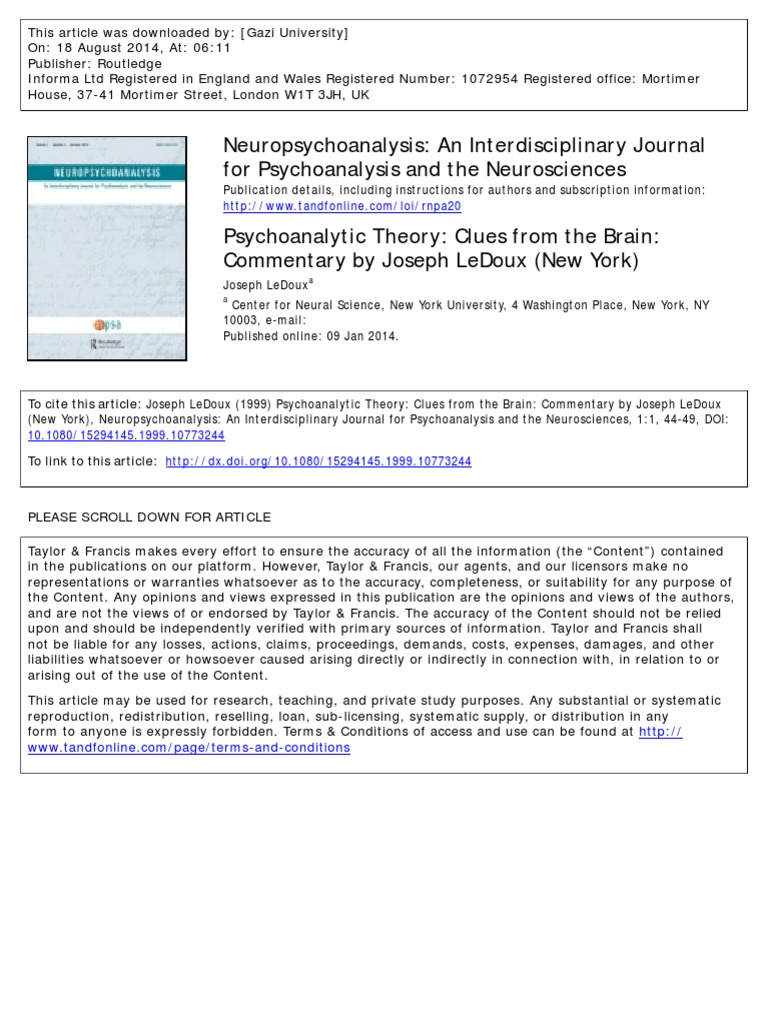 6 Psychoanalytic Theory: Clues From The Brain: Commentary by Joseph ...