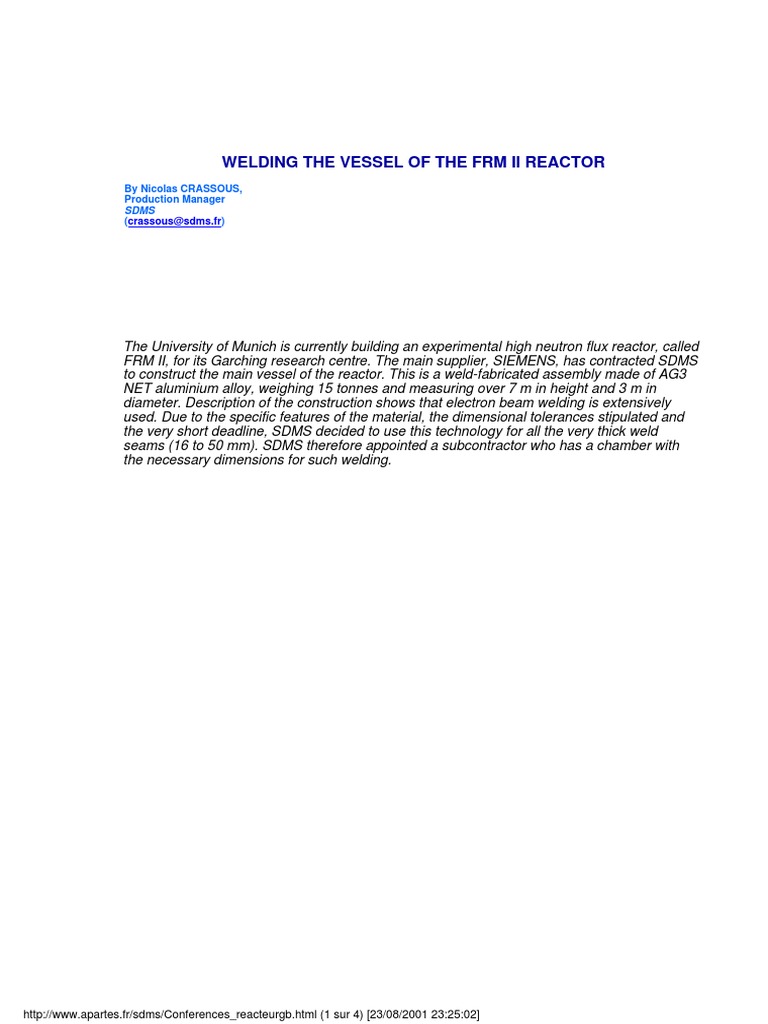 Welding The Vessel of The FRM-II Reactor | PDF | Structural Steel | Welding