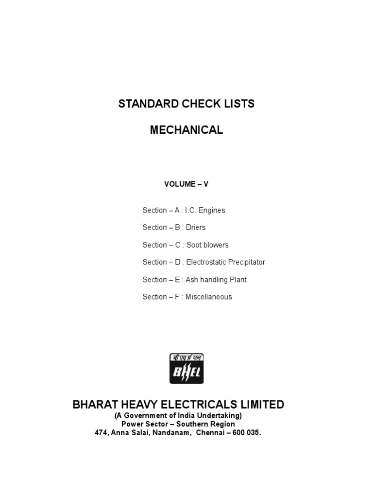 Mech Check List | PDF | Bearing (Mechanical) | Valve
