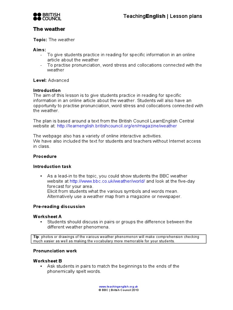 Weather Lesson Plan | PDF | Weather | Tropical Cyclones