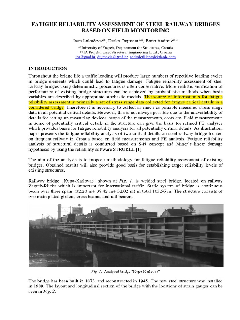 Fatigue Reliability Assessment of Steel Railway Bridges Based On Field Monitoring | PDF ...