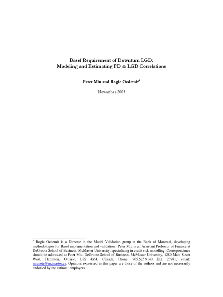 Basel Requirement of Downturn LGD: Modeling and Estimating PD & LGD ...