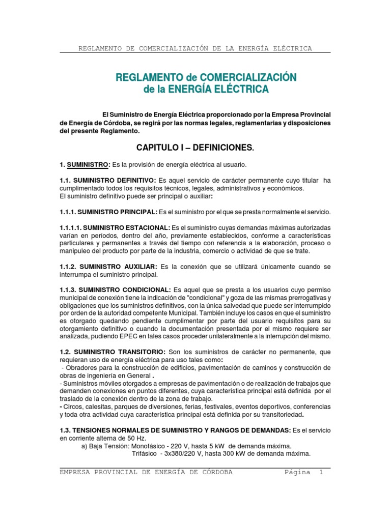 Reglamento EPEC | PDF | Energia electrica | Corriente eléctrica