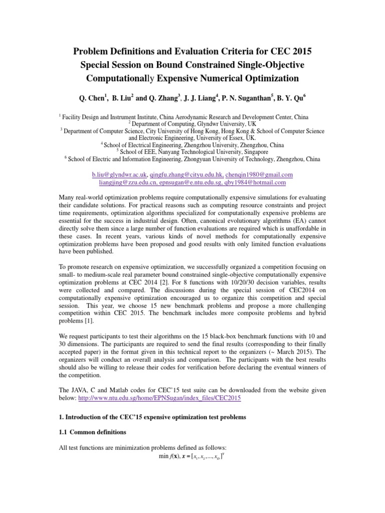 CEC 2015 Expensive Optimization Criteria | PDF | Mathematical ...