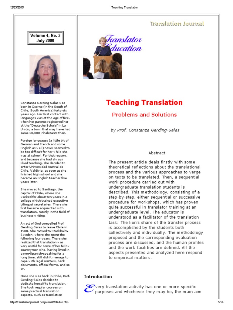 Teaching Translation - Problems and Solutions | PDF | Translations ...
