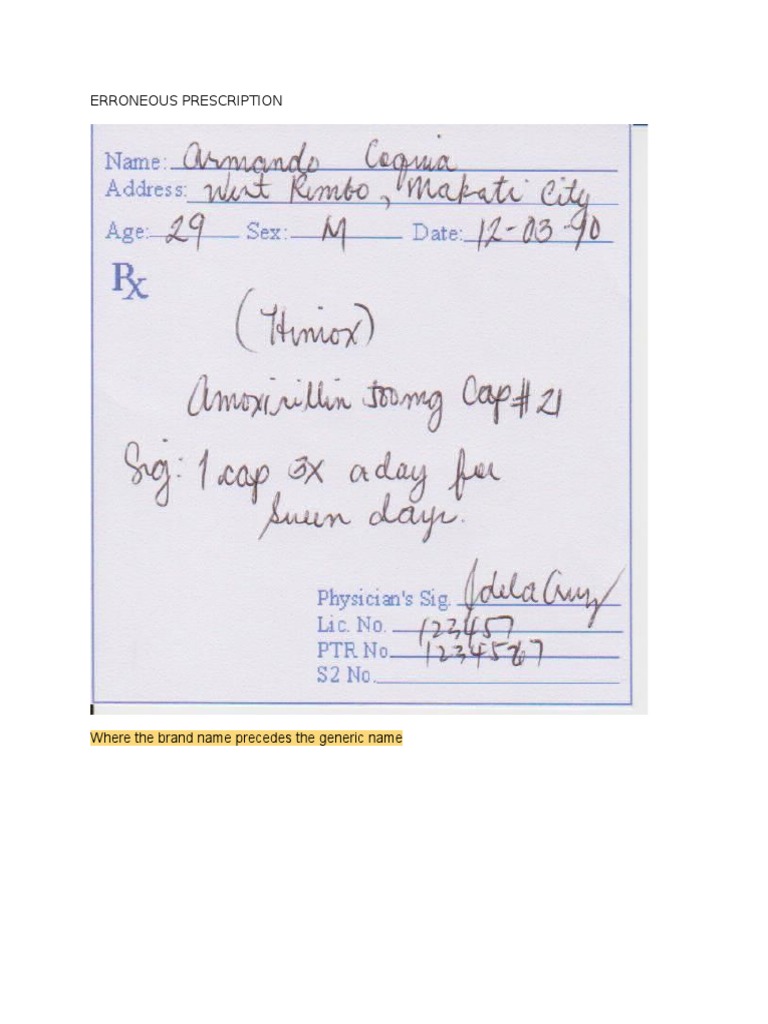 Erroneous Prescription | PDF | Generic Drug | Prescription Drugs