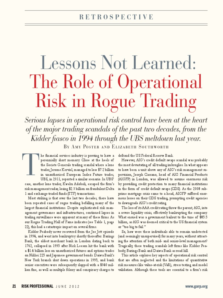 The Role of Operational Risk in Rogue Trading | PDF | Value At Risk ...