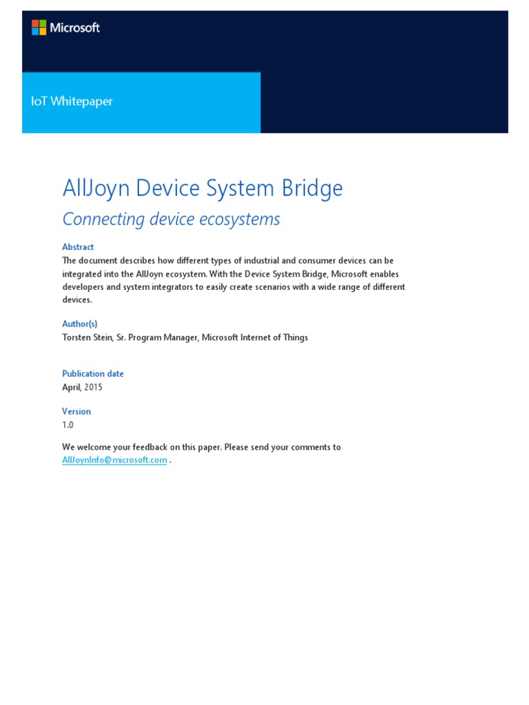 AllJoyn - Device System Bridge - Whitepaper v1.0 | PDF | Bluetooth ...