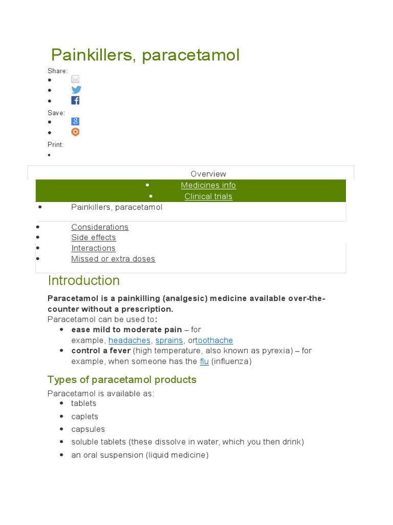 Painkillers, Paracetamol: Types of Paracetamol Products | PDF