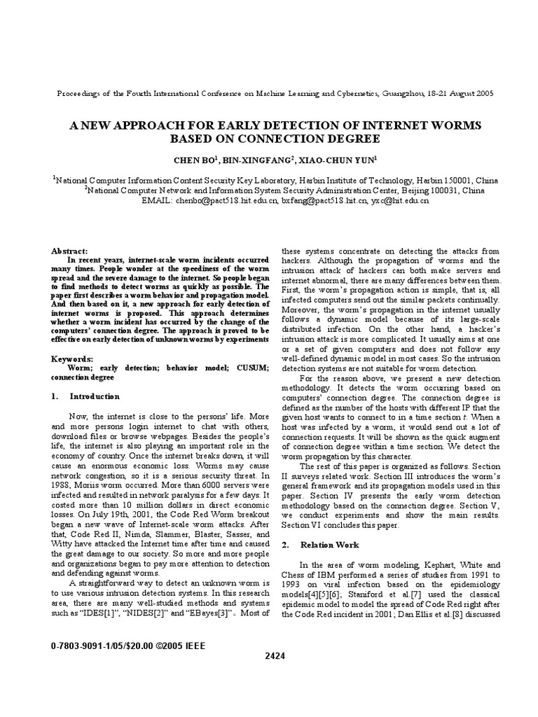 A New Approach For Early Detection of Internet Worms Based On Connection Degree | PDF | Computer ...