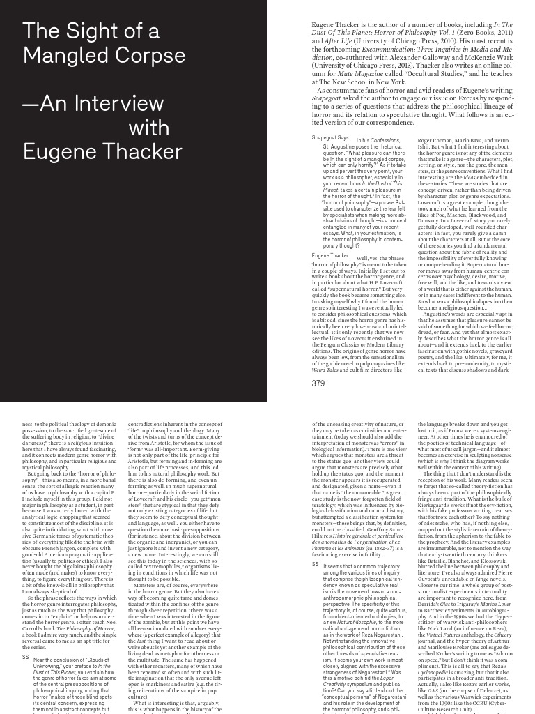 Interview With Eugene Thacker | Download Free PDF | H. P. Lovecraft | Aristotle