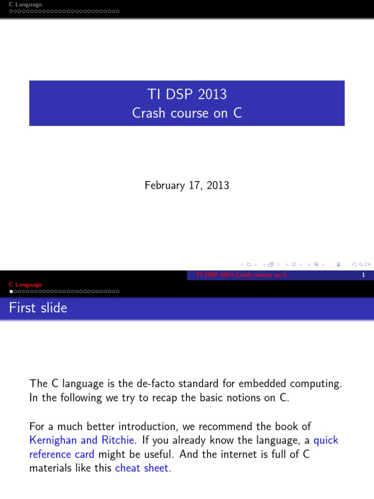 TI DSP 2013 Crash Course On C: February 17, 2013 | PDF | Pointer ...