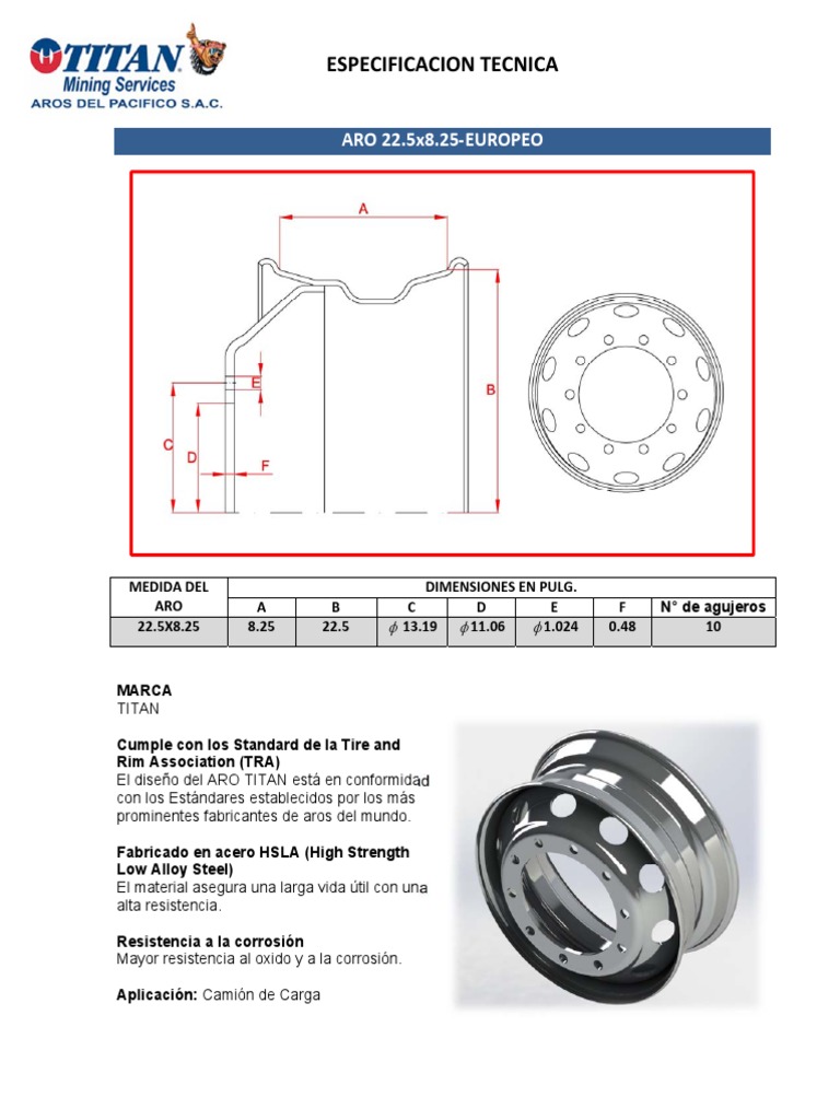 Especificacion ARO 22.5x8.25 Europeo 1 Pza | PDF