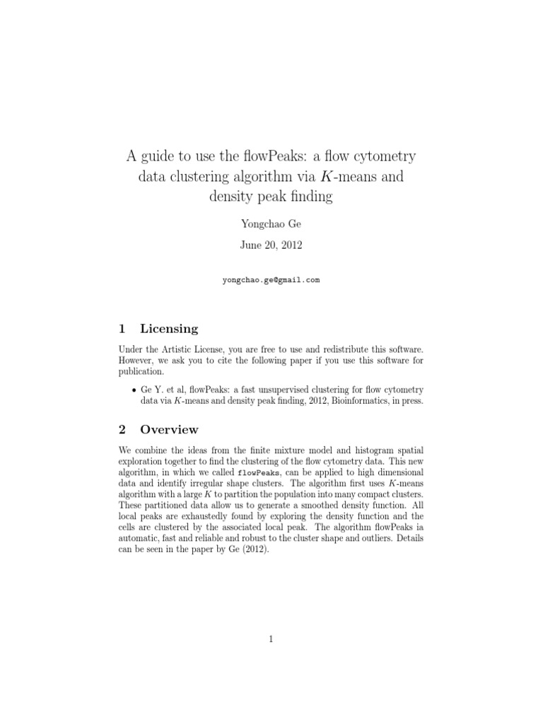 Guide to clustering flow cytometry data with flowPeaks algorithm | PDF | Cluster Analysis ...