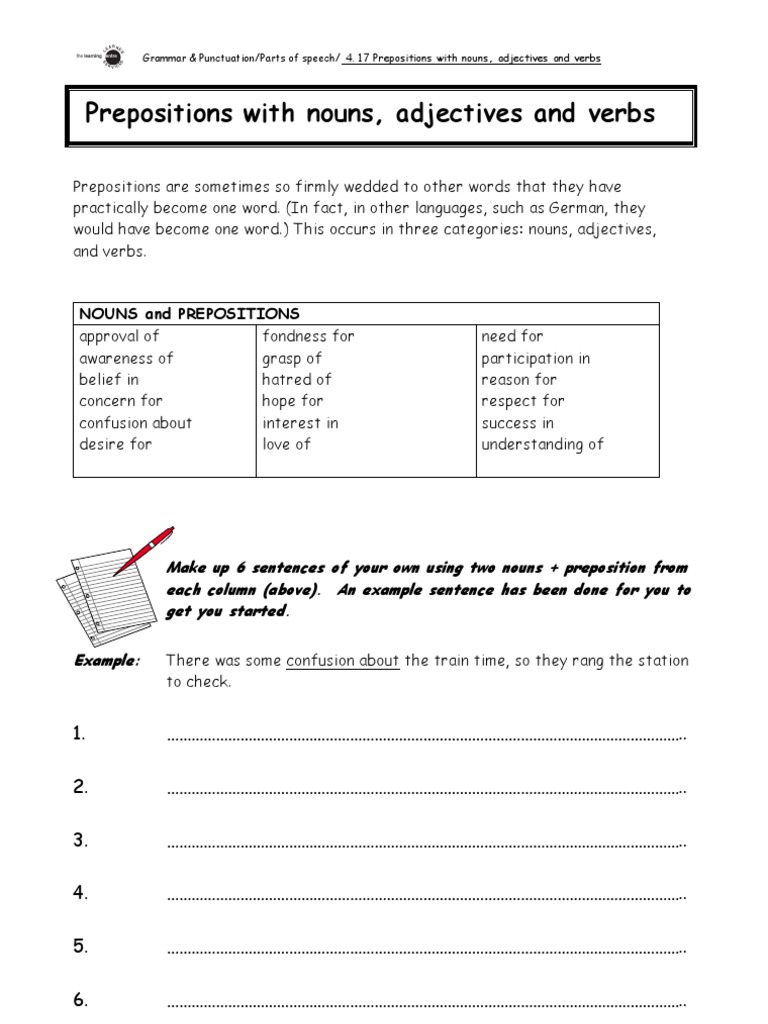 Prepositions With Nouns, Adjectives and Verbs | PDF | Part Of Speech | Noun