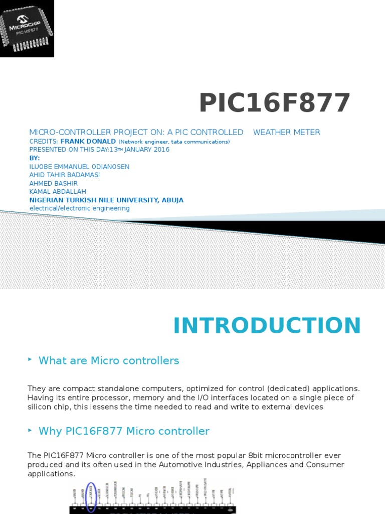 PIC16F877: Micro-Controller Project On: A Pic Controlled Weather Meter ...