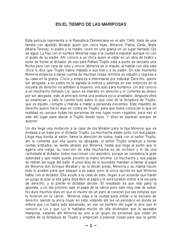 En El Tiempo de Las Mariposas Reseña | PDF