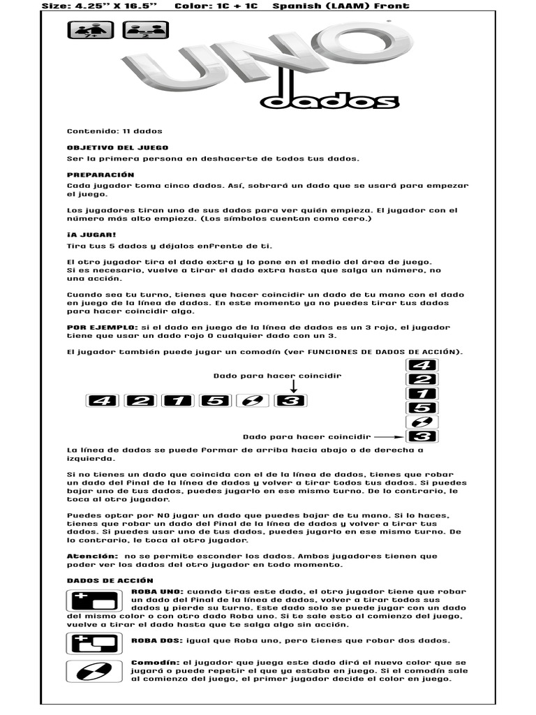 UNO Dados Spanish | Descargar gratis PDF | Dado | Actividades de ocio