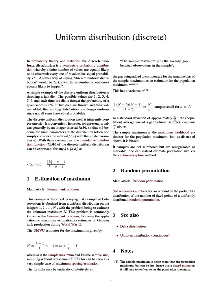 Uniform Distribution (Discrete) | Download Free PDF | Probability ...