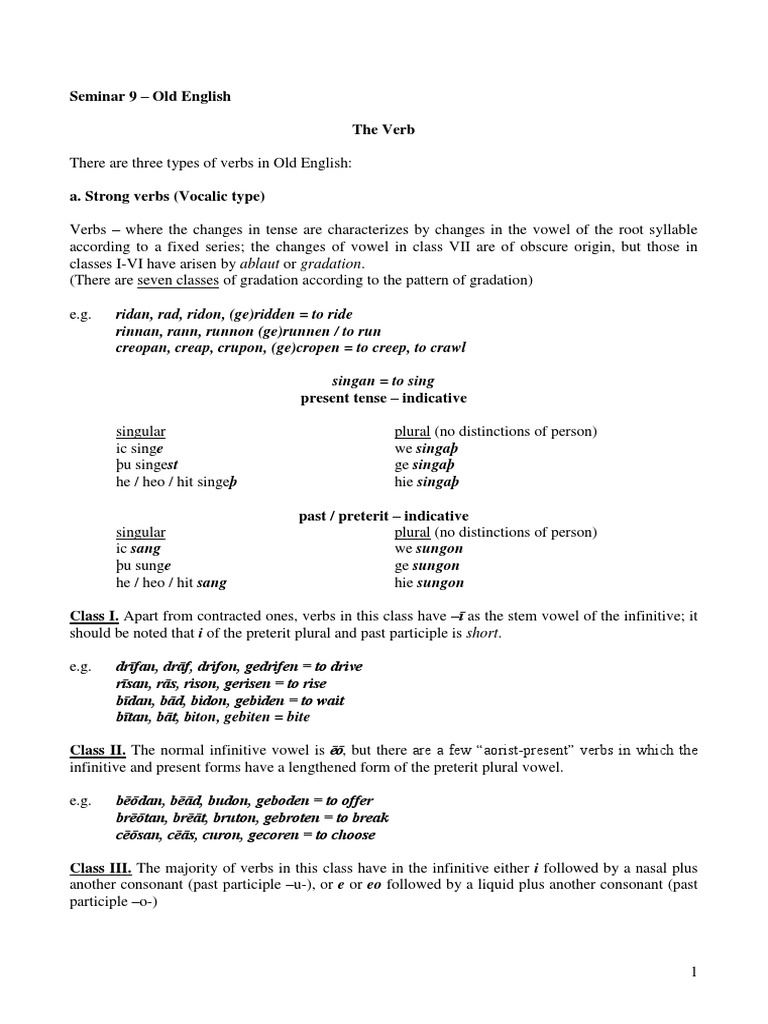Old English Verbs | PDF | Grammatical Tense | Grammatical Number