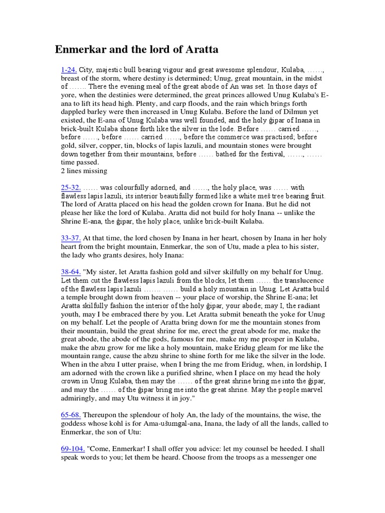 Enmerkar & The Lord of Aratta | PDF | Mesopotamian Mythology | Ancient ...