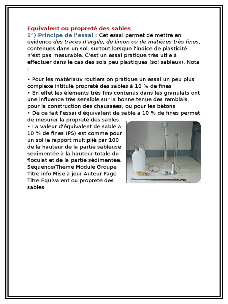 Equivalent Ou Propreté Des Sable | PDF | Matériaux | Science