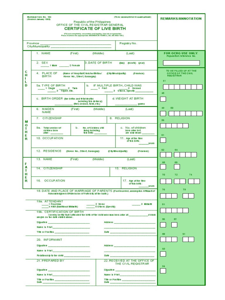 Certificate of Live Birth Form - Philippines | PDF | Law