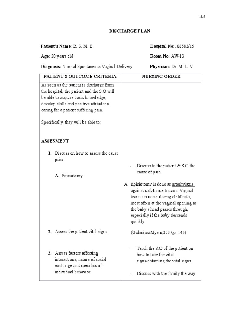 Discharge Plan and Home Care Instructions for a Patient Following a ...