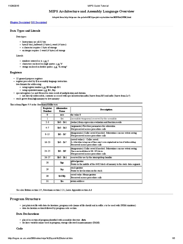 MIPS Quick Tutorial | Download Free PDF | Subroutine | String (Computer Science)