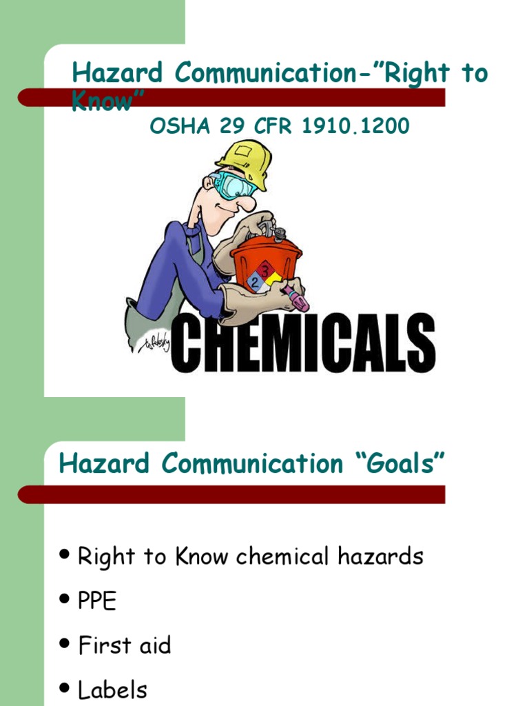 Hazard Communication-"Right To Know": OSHA 29 CFR 1910.1200 | Download ...