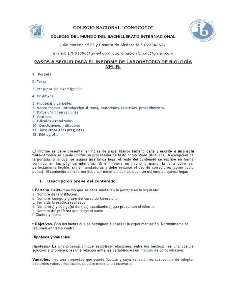 Ejemplo De Informe De Laboratorio De Biología Universitaria