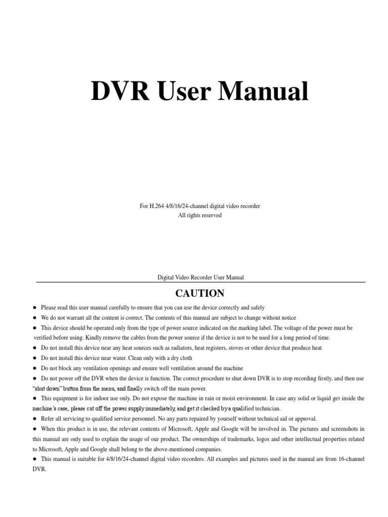 DVR User Manual: For H.264 4/8/16/24-Channel Digital Video Recorder All ...