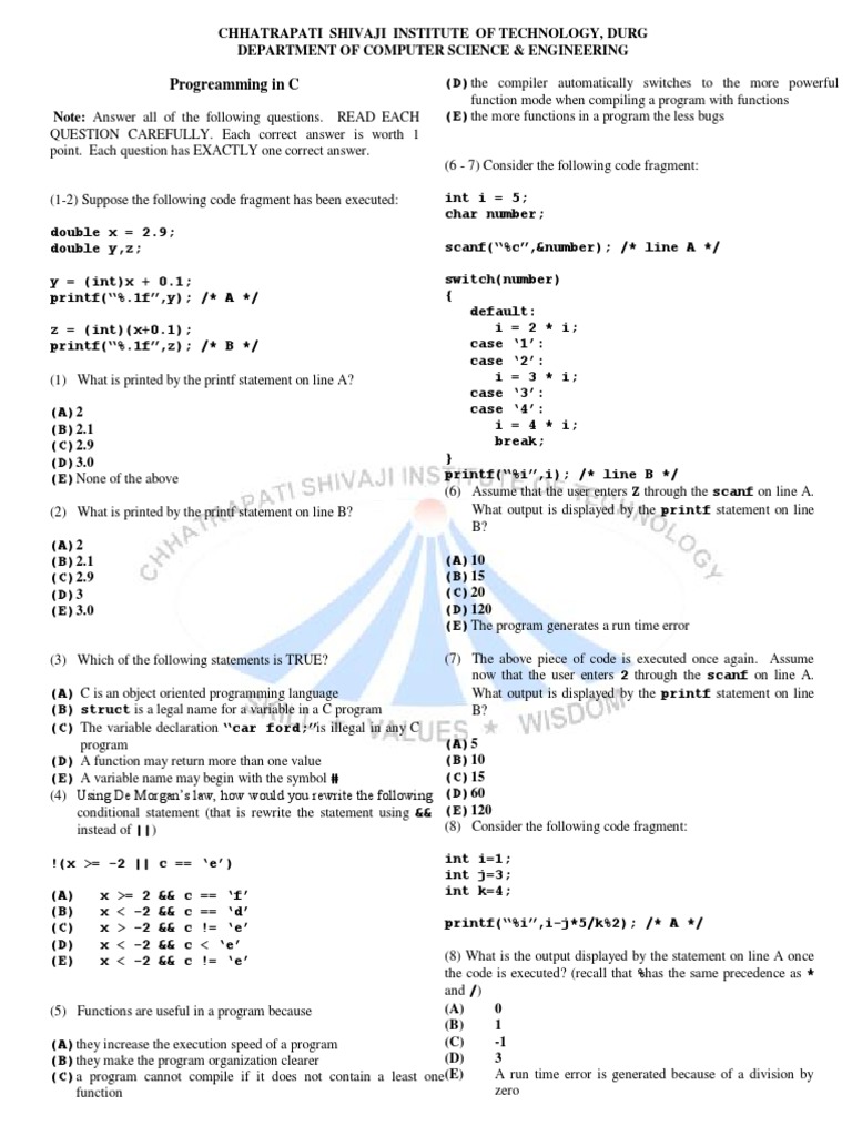 MCQ C | PDF | C (Programming Language) | Subroutine