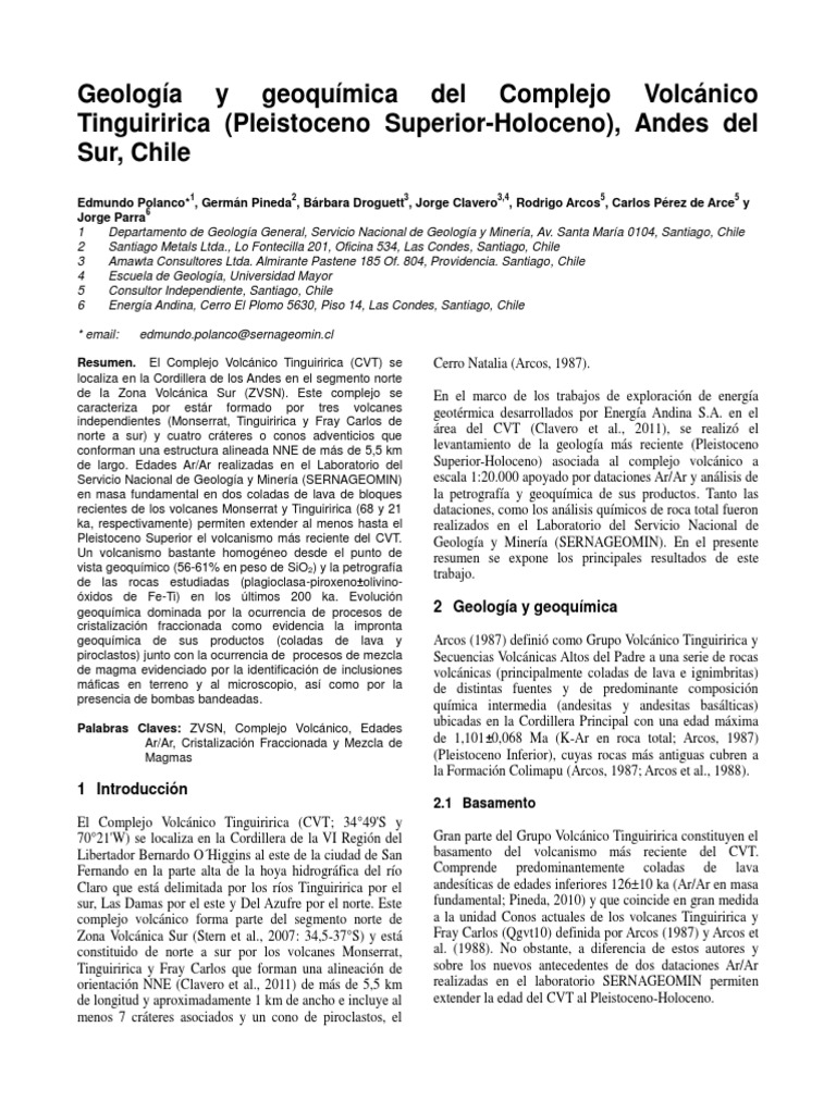 Geología y Geoquímica Del Complejo Volcánico Tinguiririca (Pleistoceno ...