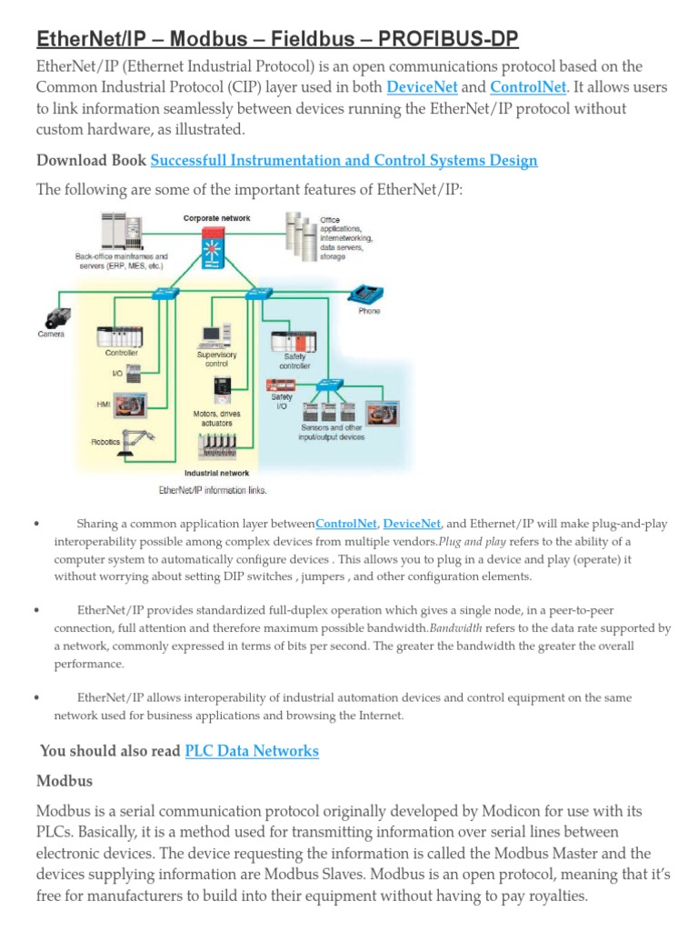 Ethernetip Modbus Fieldbus Profibus Dp Pdf Ethernet Network Topology 