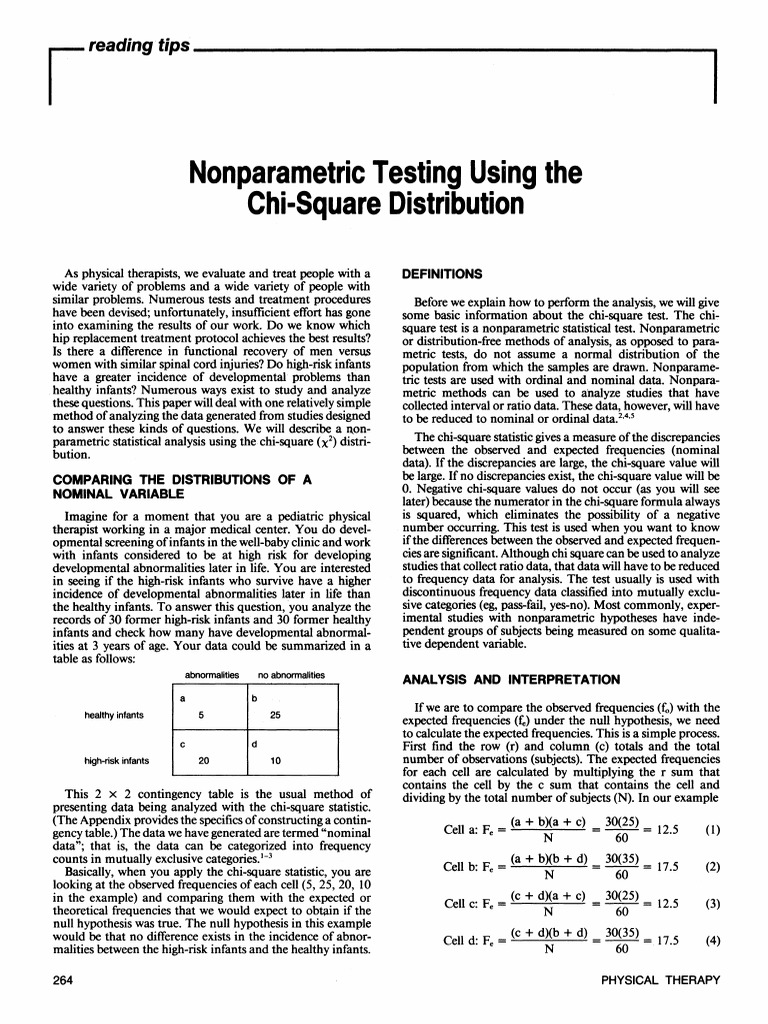 Nonparametric Testing Using The Chi-Square Distribution: Reading Tips ...