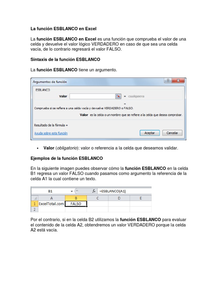 La Función ESBLANCO en Excel | PDF
