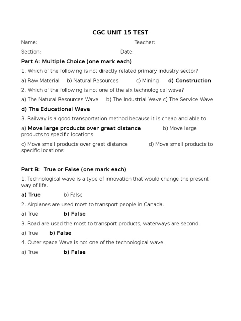 CGC Unit 15 Test Answer Key | PDF | Industries | Tertiary Sector Of The ...