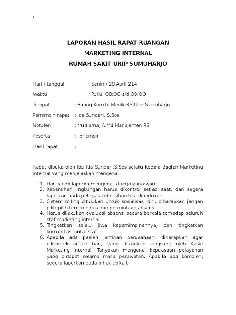 Laporan Hasil Rapat Bulanan