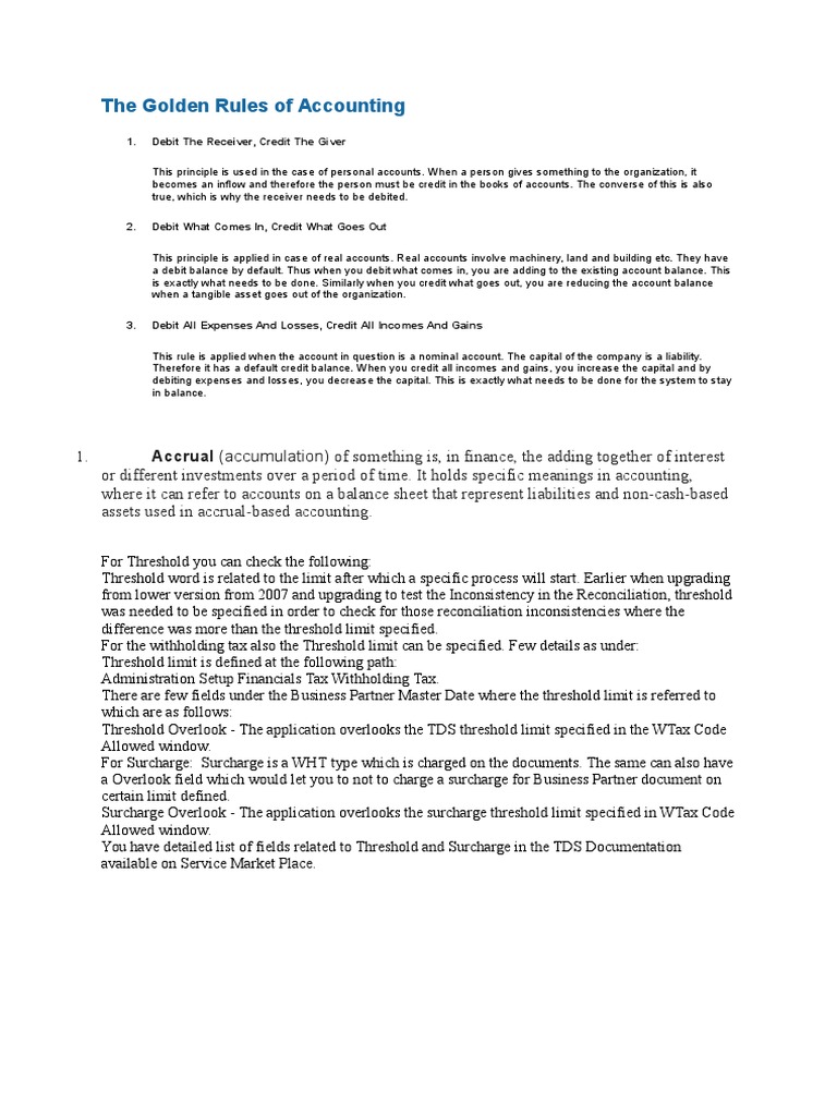 Golden Rule of Accounts | PDF | Debits And Credits | Payments