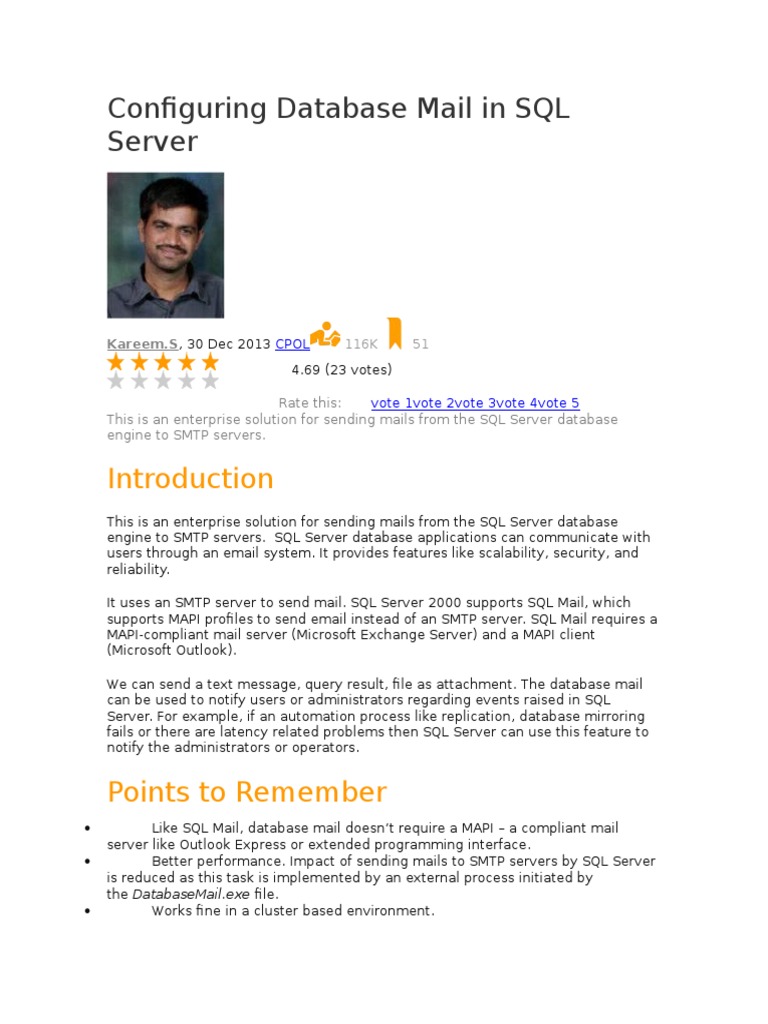 Configuring Database Mail In Sql Server Pdf Databases Microsoft Sql Server