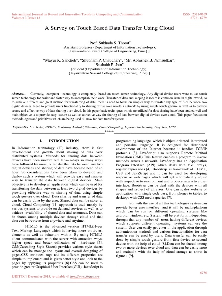 A Survey On Touch Based Data Transfer Using Cloud | PDF | Cascading ...