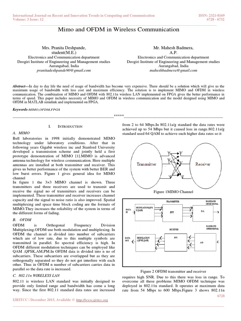 Mimo and OFDM in Wireless Communication | PDF | Orthogonal Frequency ...