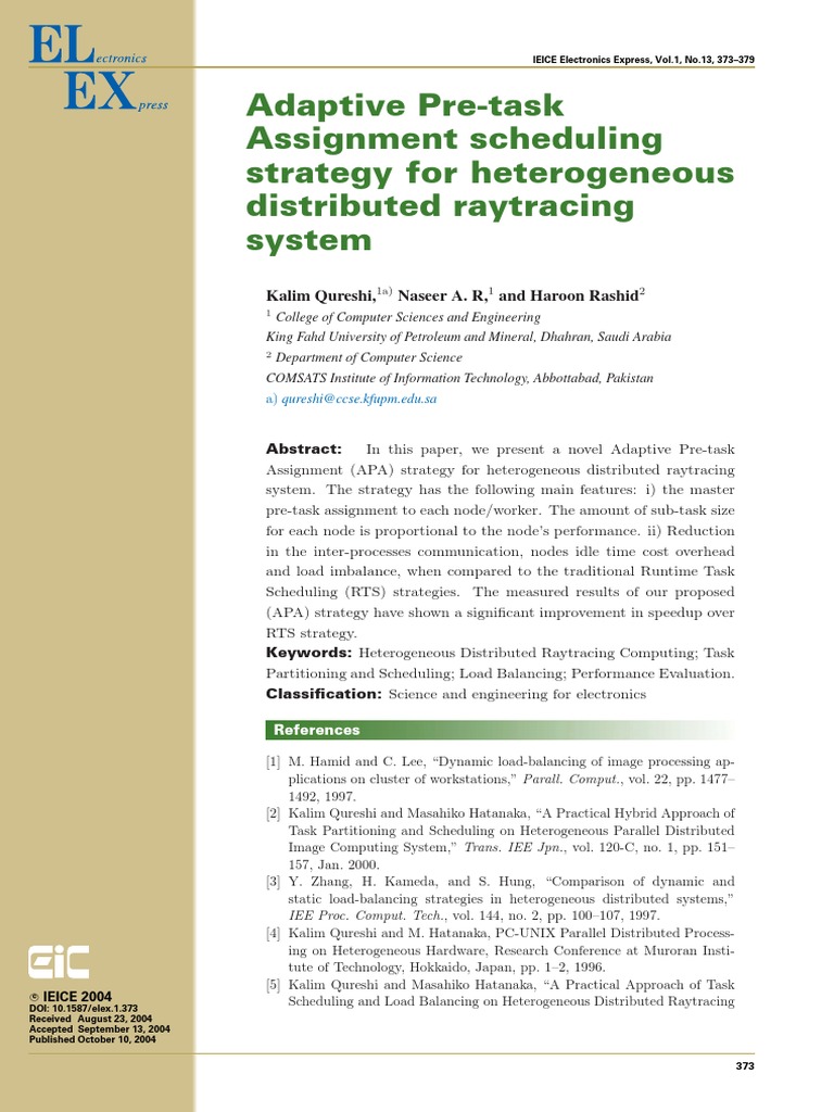 Adaptive Pre-Task Assignment Scheduling Strategy For Heterogeneous Distributed Raytracing System ...