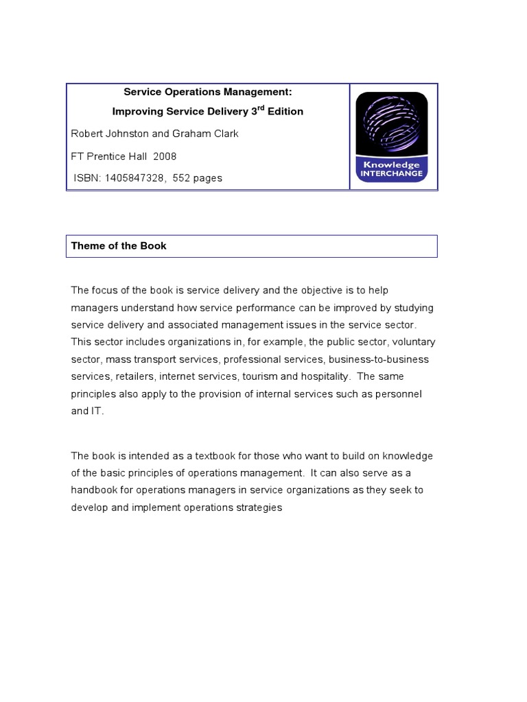 Service Operations Management: Improving Service Delivery 3 Edition ...