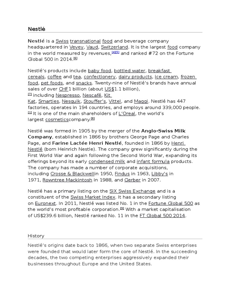 Nestlé Profile | PDF | Nestlé | Food And Drink