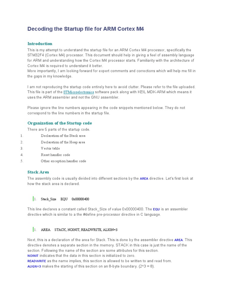 Decoding The Startup File For Arm Cortex M4 Pdf Subroutine Arm Architecture