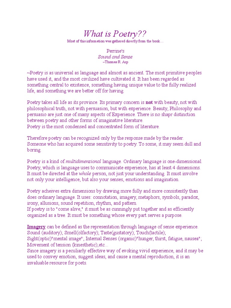 What is Poetry? Key Elements and Dimensions | PDF | Senses | Poetry