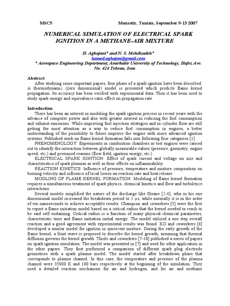 Numerical Simulation of Electrical Spark Ignition in A Methane-Air ...