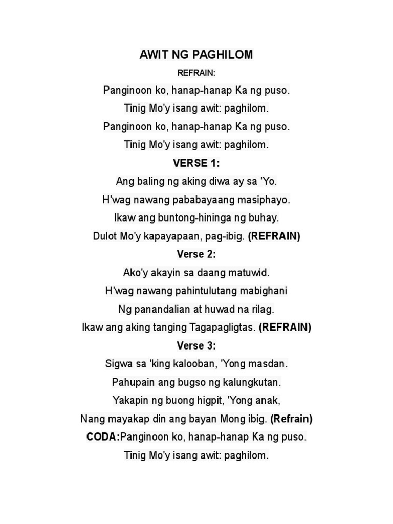 Awit NG Paghilom | PDF